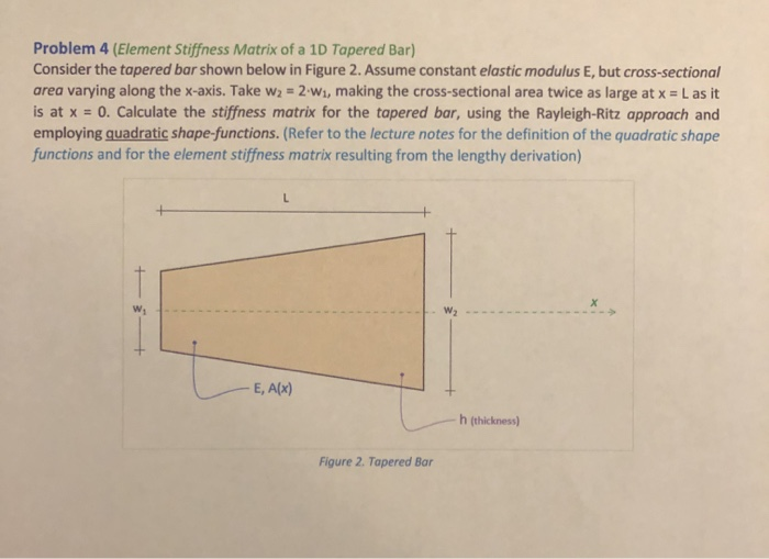 Solved Problem 4 (Element Stiffness Matrix of a 10 Tapered | Chegg.com