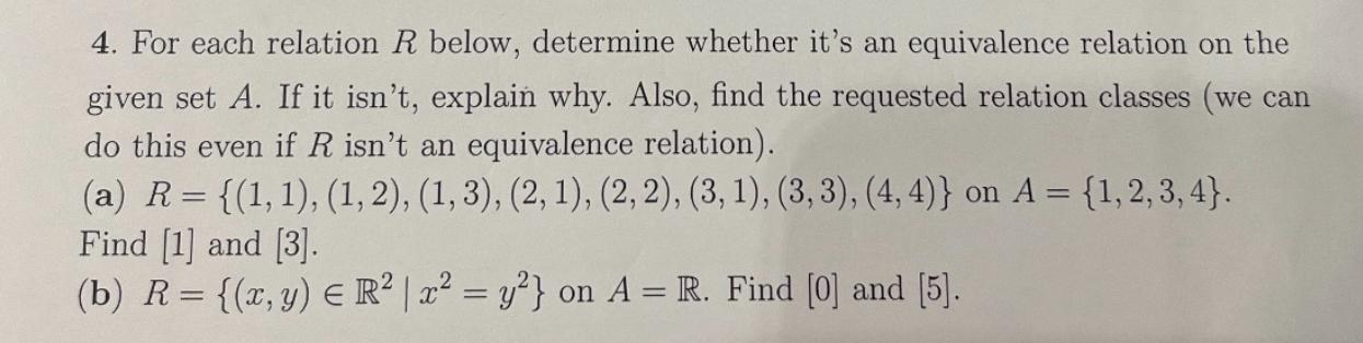 For each relation R ﻿below, determine whether it's an | Chegg.com