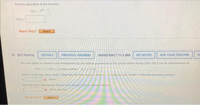 Solved Find the derivative of the function. t(x)=22x−3 | Chegg.com