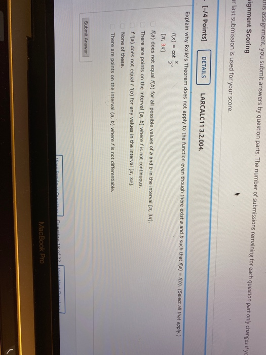 Solved his assignment, you submit answers by question parts. | Chegg.com