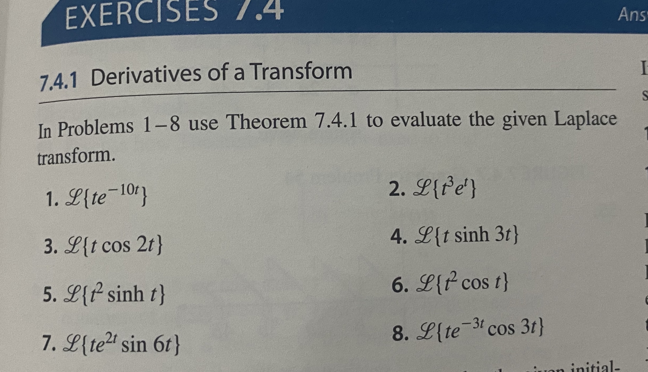 Solved slove qustion 8EXERCISES ?.4Ans7.4.1 ﻿Derivatives of | Chegg.com