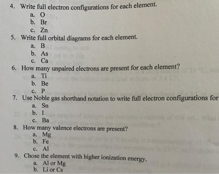Solved 4 Write Full Electron Configurations For Each