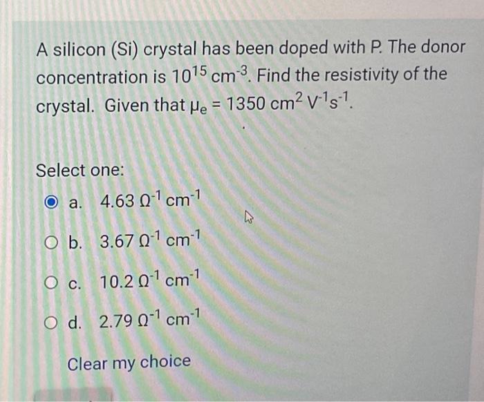 Solved A silicon (Si) crystal has been doped with P. The | Chegg.com