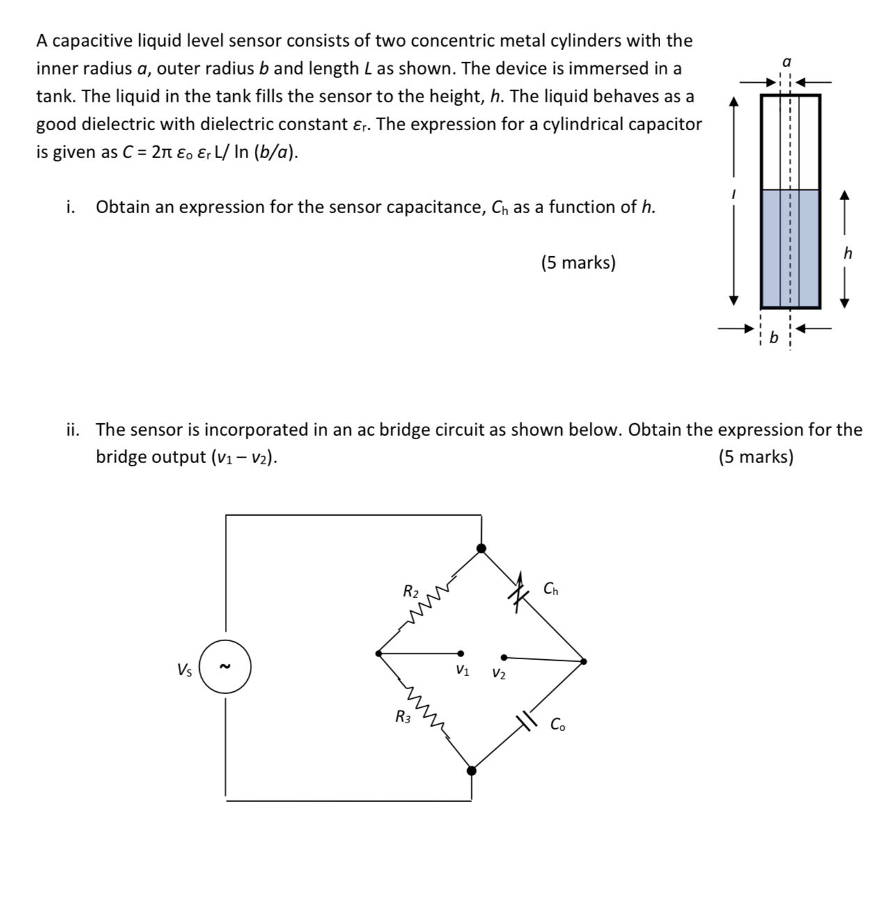 Solved A capacitive liquid level sensor consists of two | Chegg.com
