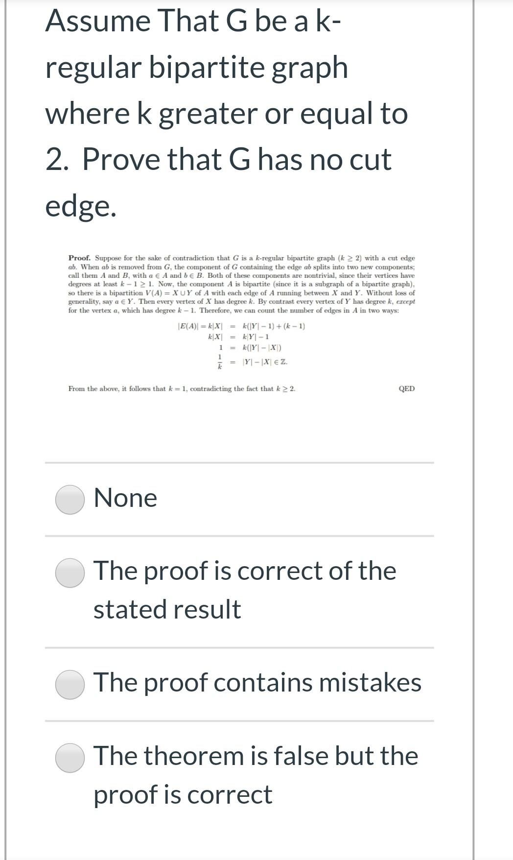 Solved Assume That G be a k- regular bipartite graph where k | Chegg.com