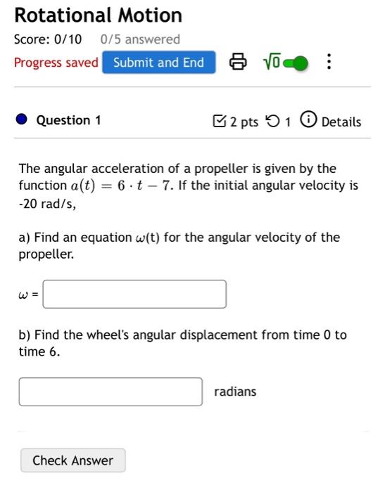 Solved The angular acceleration of a propeller is given by | Chegg.com