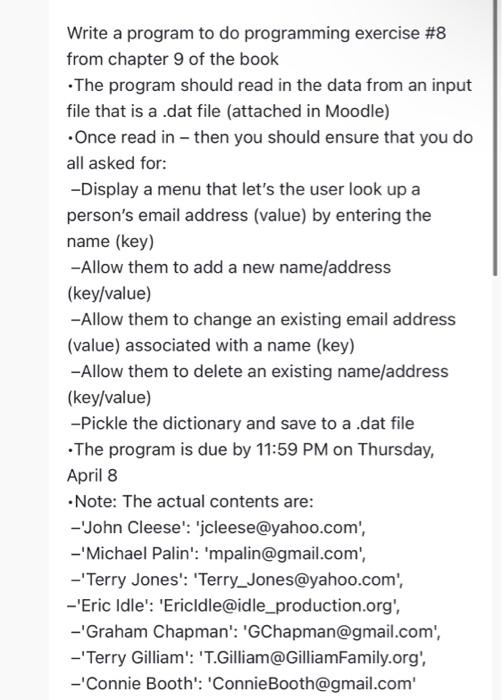 Solved Write a program to do programming exercise #8 from | Chegg.com