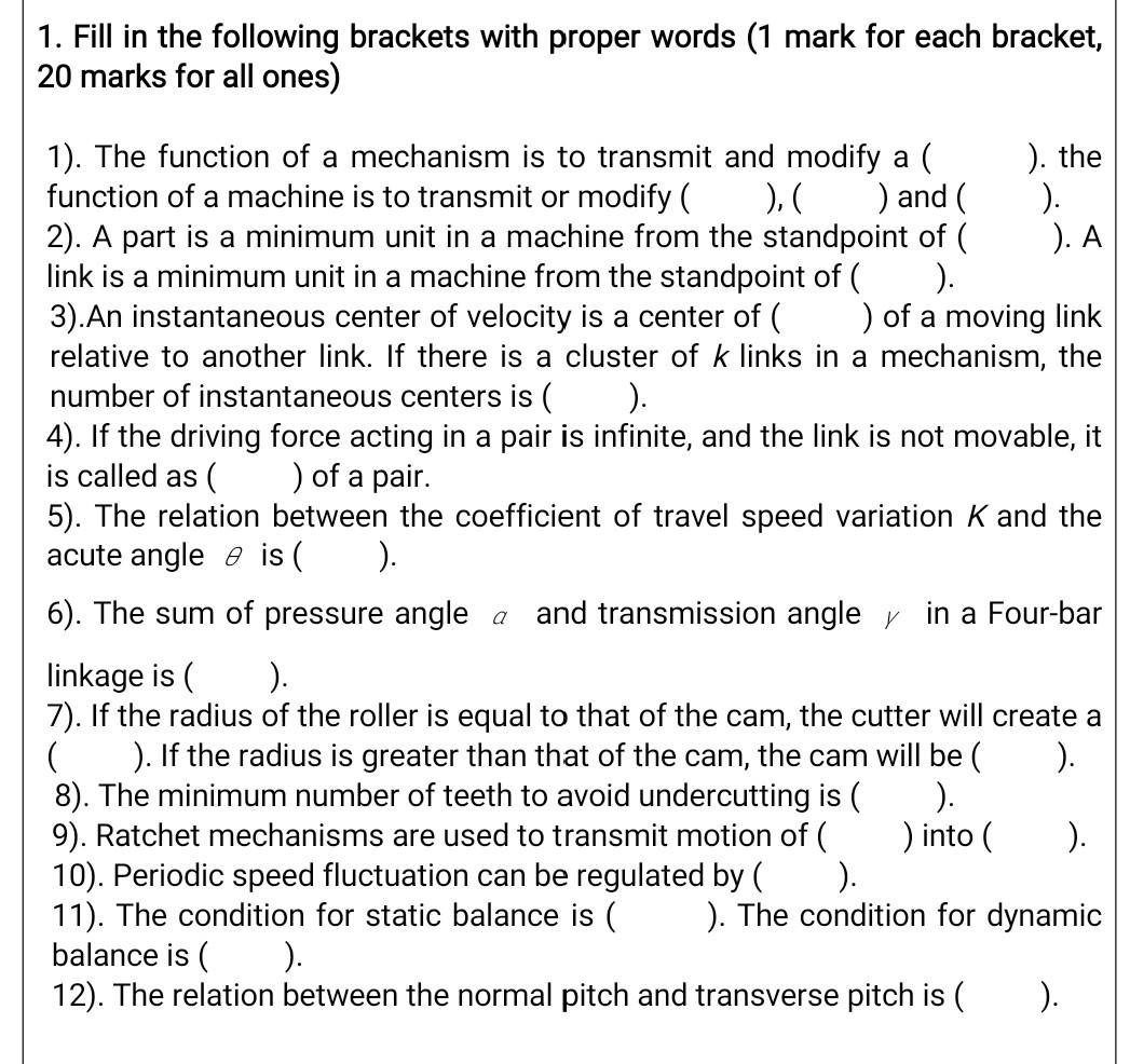 Solved 1. Fill in the following brackets with proper words ( | Chegg.com