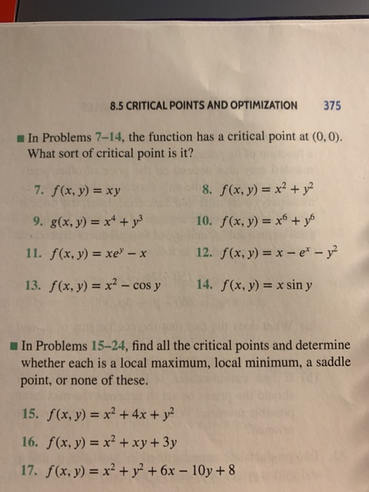 Solved 8.5 CRITICAL POINTS AND OPTIMIZATION 375 In Problems | Chegg.com