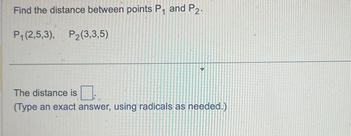 Solved Find the distance between points P1 and P2. | Chegg.com