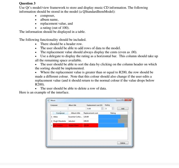 Solved Question 3Use Qt's model/view framework to store and | Chegg.com