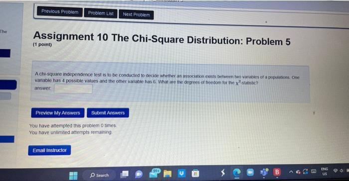 Solved Assignment 10 The Chi-Square Distribution: Problem 5 | Chegg.com