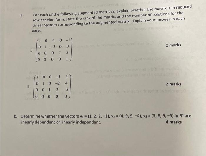 Solved a. For each of the following augmented matrices, | Chegg.com