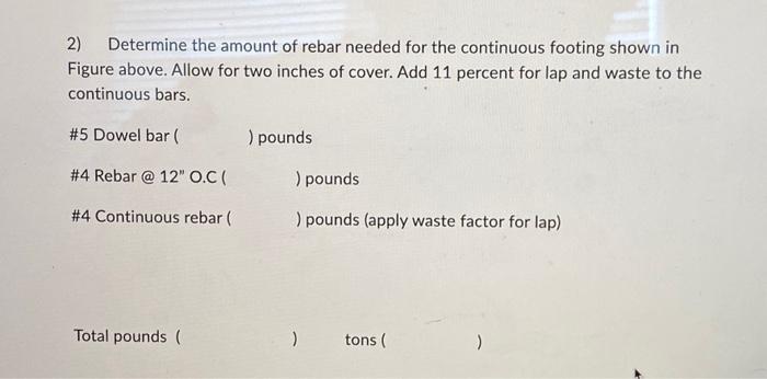 Solved 2) Determine the amount of rebar needed for the | Chegg.com
