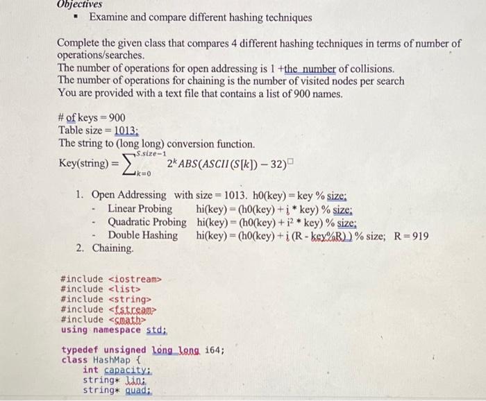Solved Objectives . Examine and compare different hashing | Chegg.com