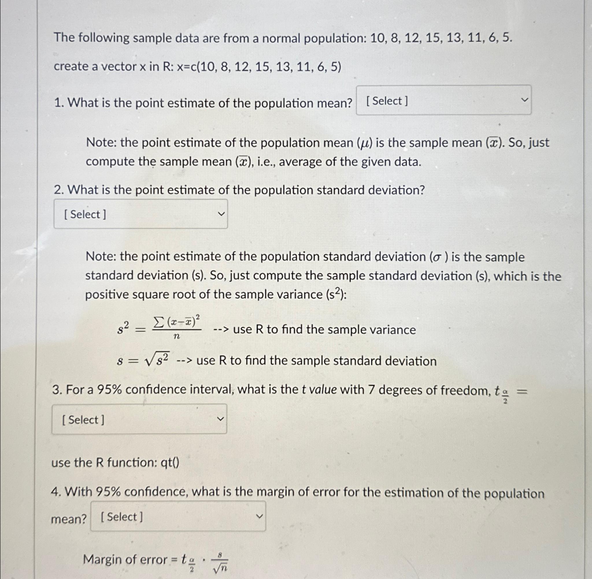 Solved The following sample data are from a normal | Chegg.com