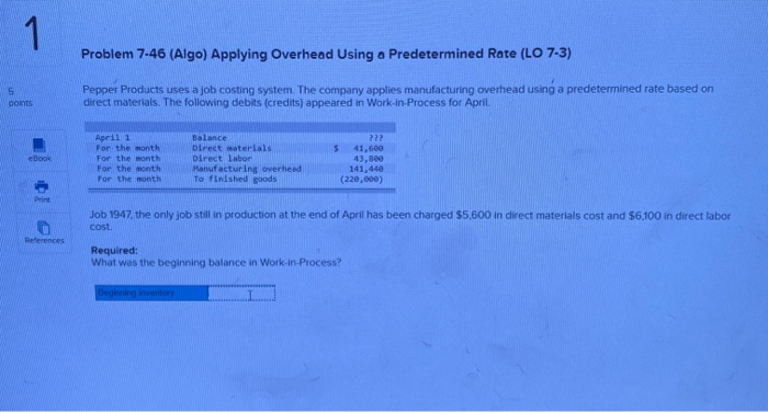 Solved 1 Problem 7-46 (Algo) Applying Overhead Using a | Chegg.com