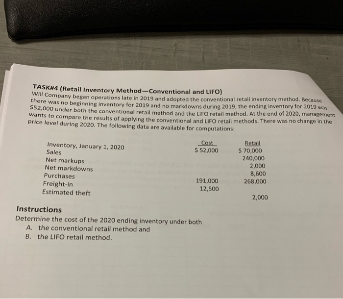Solved TASK#4 (Retail Inventory Method-Conventional and | Chegg.com