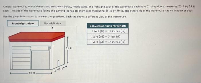 Solved A metal warehouse, whose dimensions are shown below, | Chegg.com