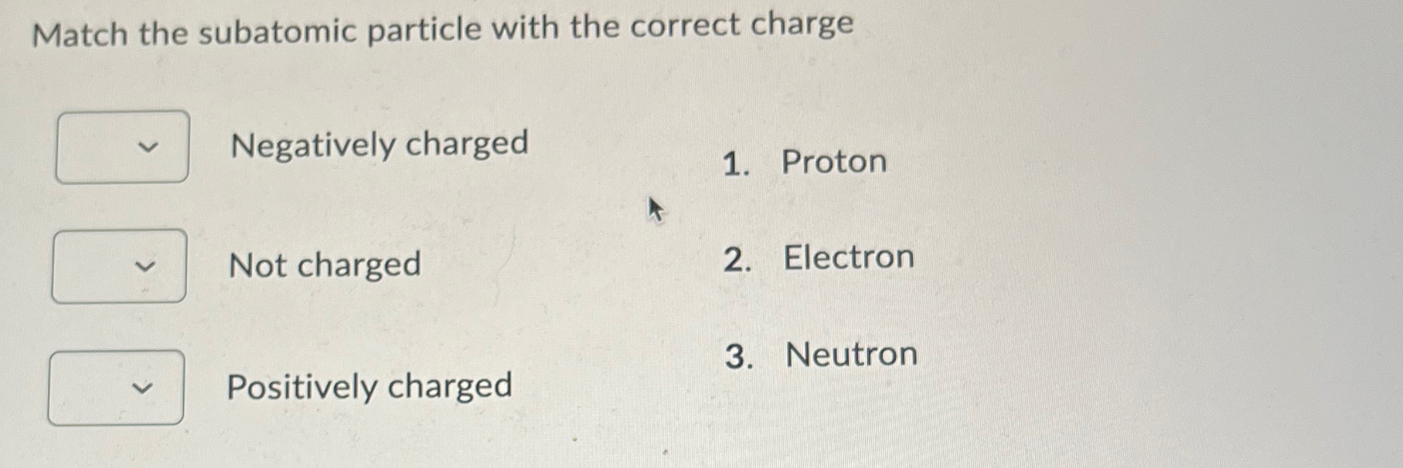 Solved Match the subatomic particle with the correct | Chegg.com