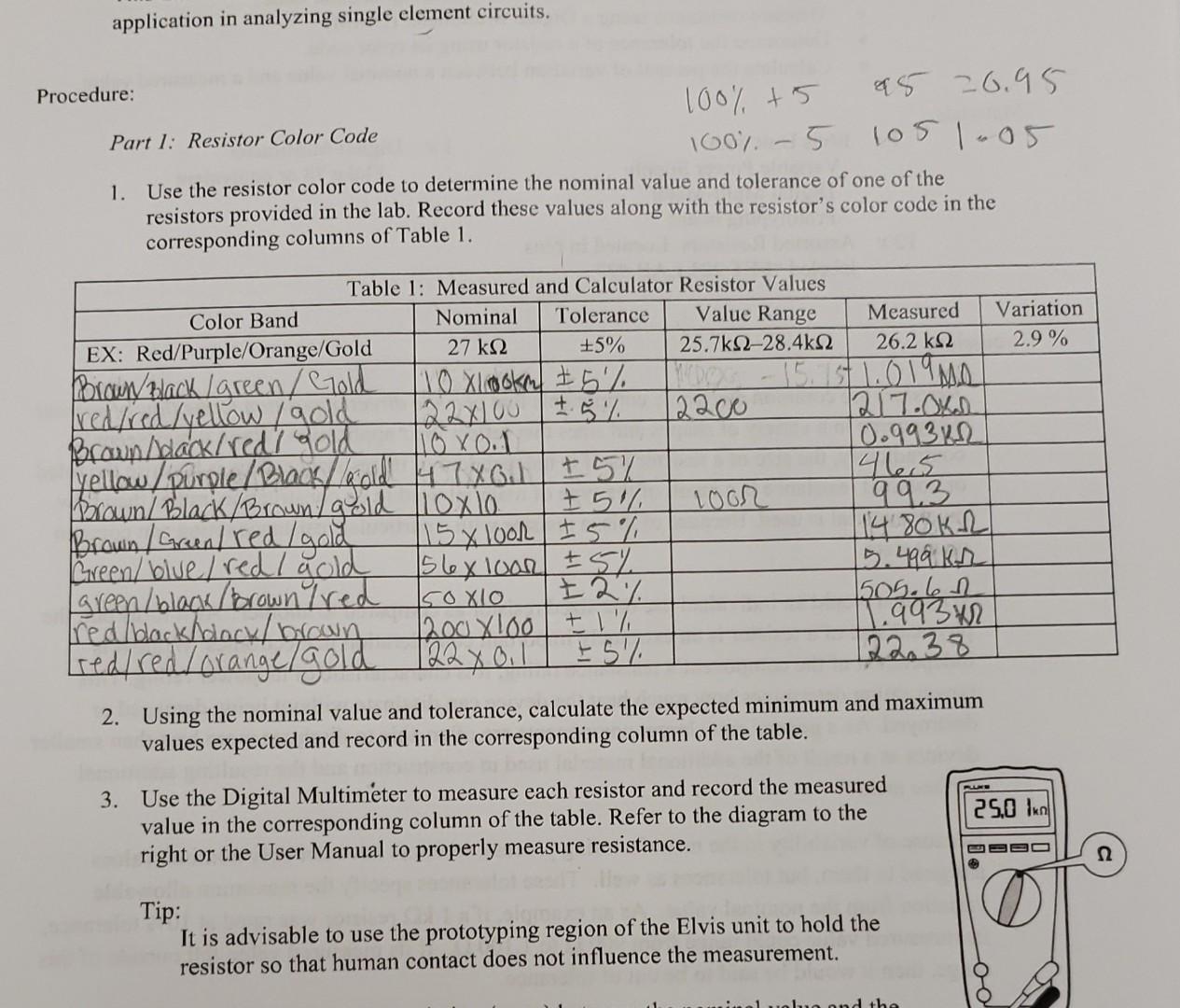 Solved 10. Using Ohm's Law, calculate the nominal current | Chegg.com