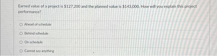 Solved Earned value of a project is $127,200 and the planned | Chegg.com