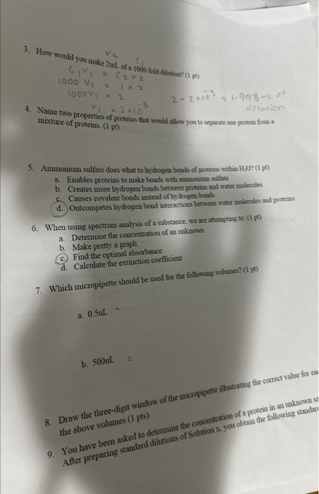 Solved 3. How would you make 2 mit of a 1000 fold dilution | Chegg.com