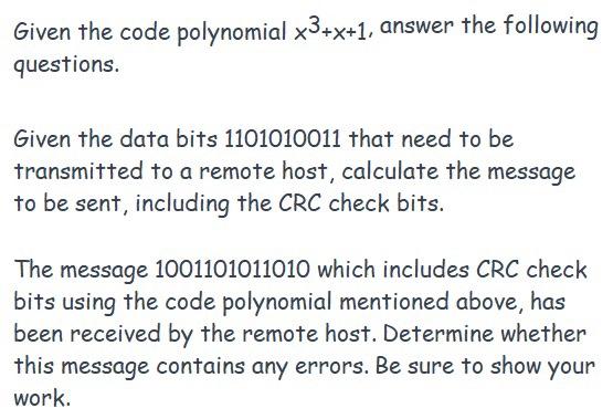 Solved polynomial Questions (Cyclic Redundancy Check )2 | Chegg.com