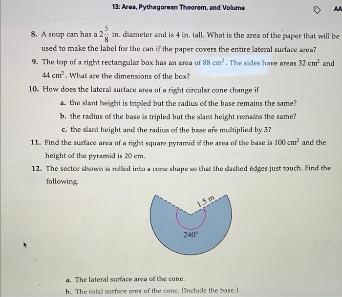 Solved 13: Area, Pythagorean Theorem, and Volume 3. How many | Chegg.com