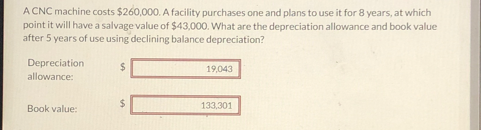 Solved A CNC machine costs $260,000. ﻿A facility purchases | Chegg.com
