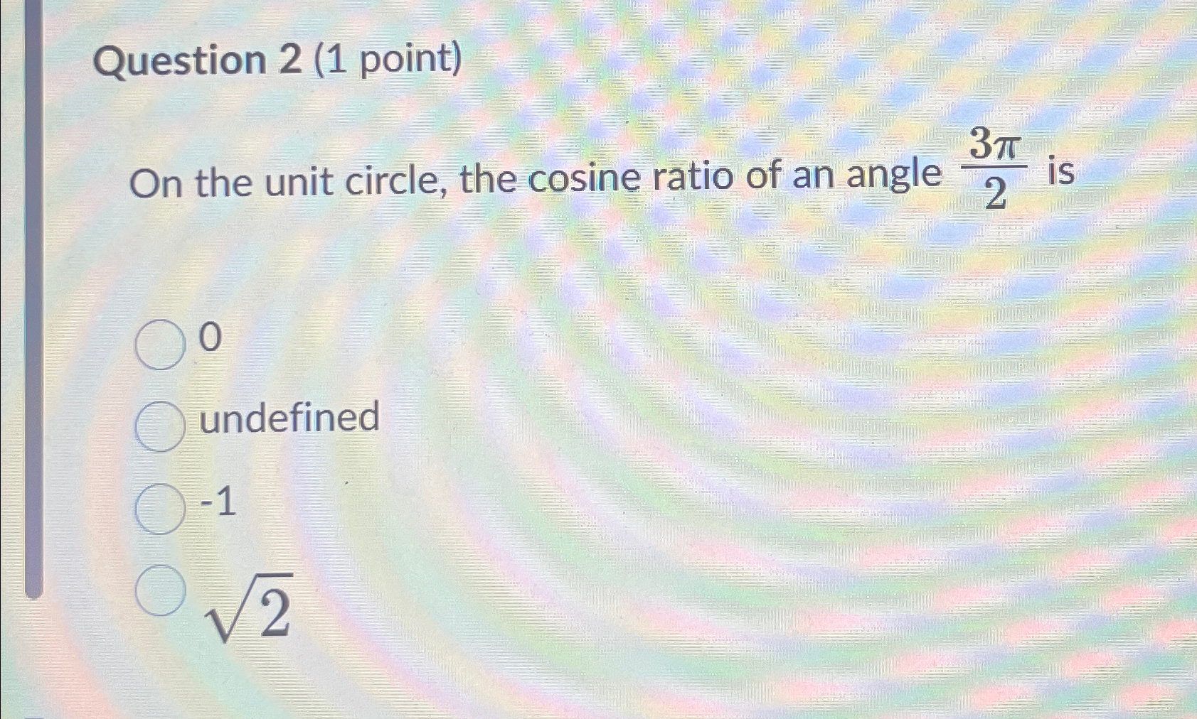 Solved Question 2 (1 ﻿point)On the unit circle, the cosine | Chegg.com