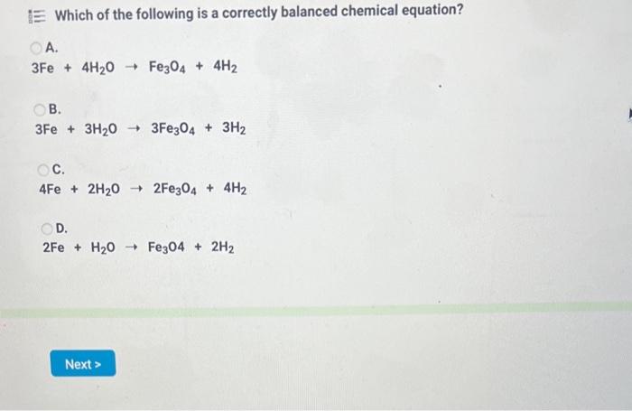 Solved : Which of the following is a correctly balanced | Chegg.com