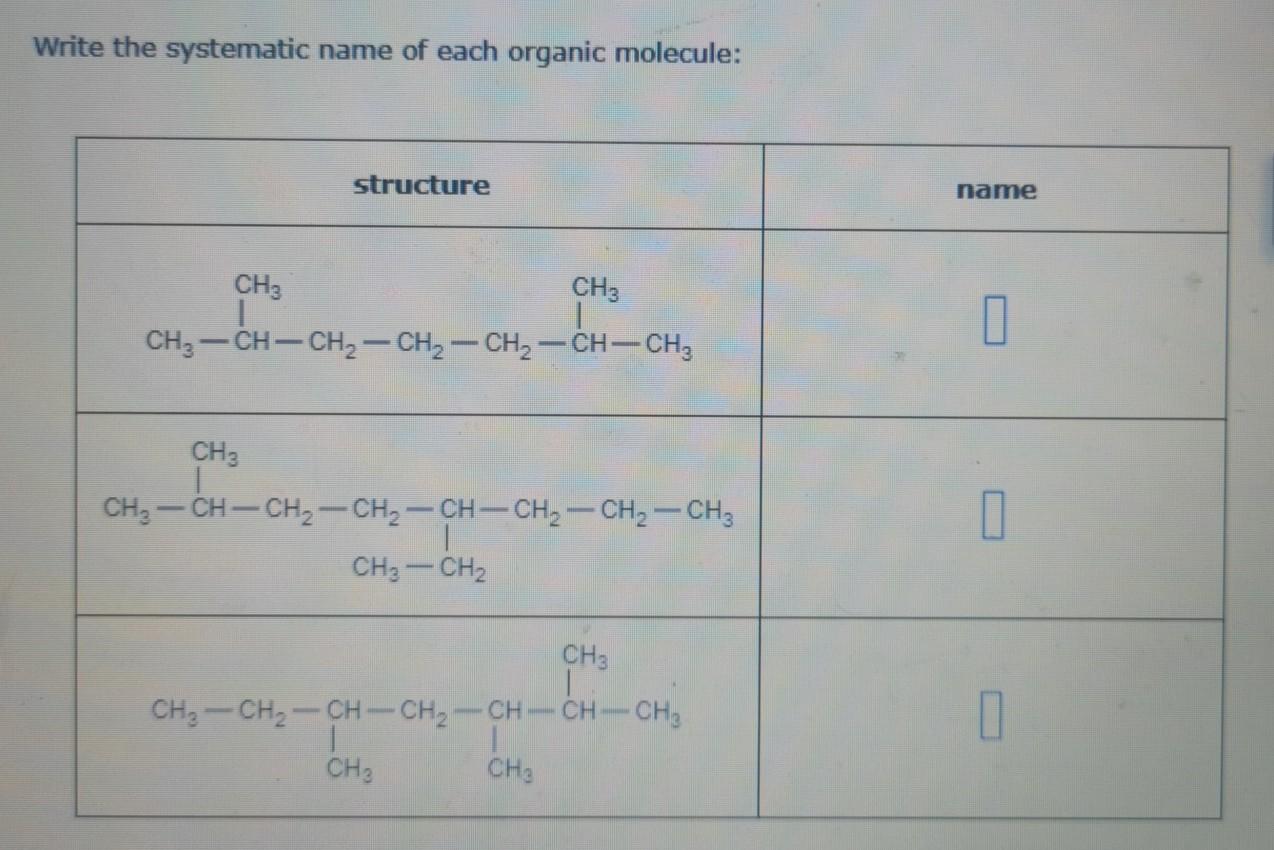 Solved Write the systematic name of each organic molecule: | Chegg.com