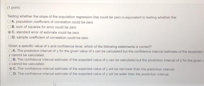 Solved (1 point) Testing whether the slope of the population | Chegg.com