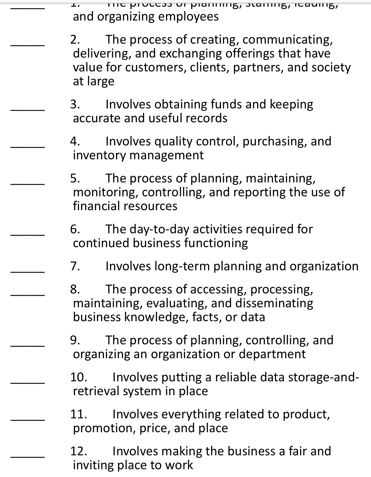 Solved and organizing employees2. ﻿The process of creating, | Chegg.com