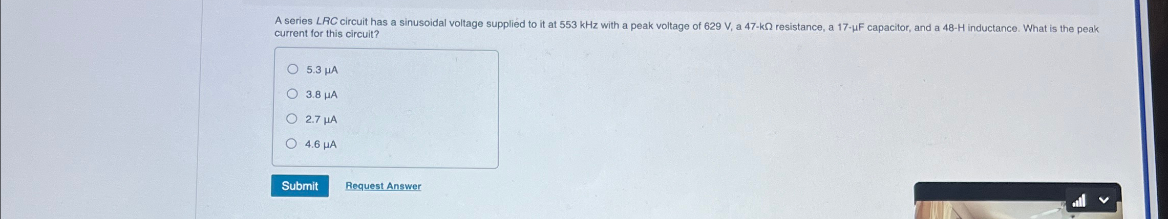 Solved A series LRC ﻿circuit has a sinusoidal voltage | Chegg.com