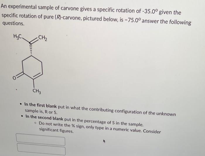 Solved An experimental sample of carvone gives a specific | Chegg.com