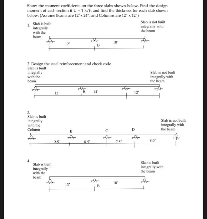 Solved Show the moment coefficients on the three slabs shown | Chegg.com