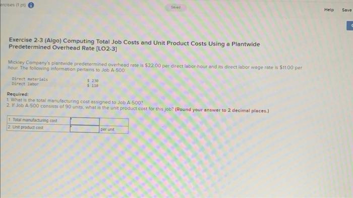 Solved Exercise 2-3 (Algo) Computing Total Job Costs and | Chegg.com
