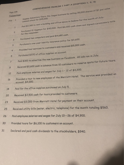 Solved COMPREHENSIVE PROBLEM 1 PART A (CHAPTERS 1, 3, 4) | Chegg.com