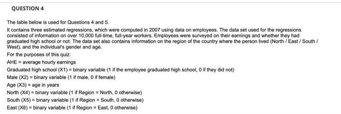Solved QUESTION 4 The table below is used for Questions 4 | Chegg.com