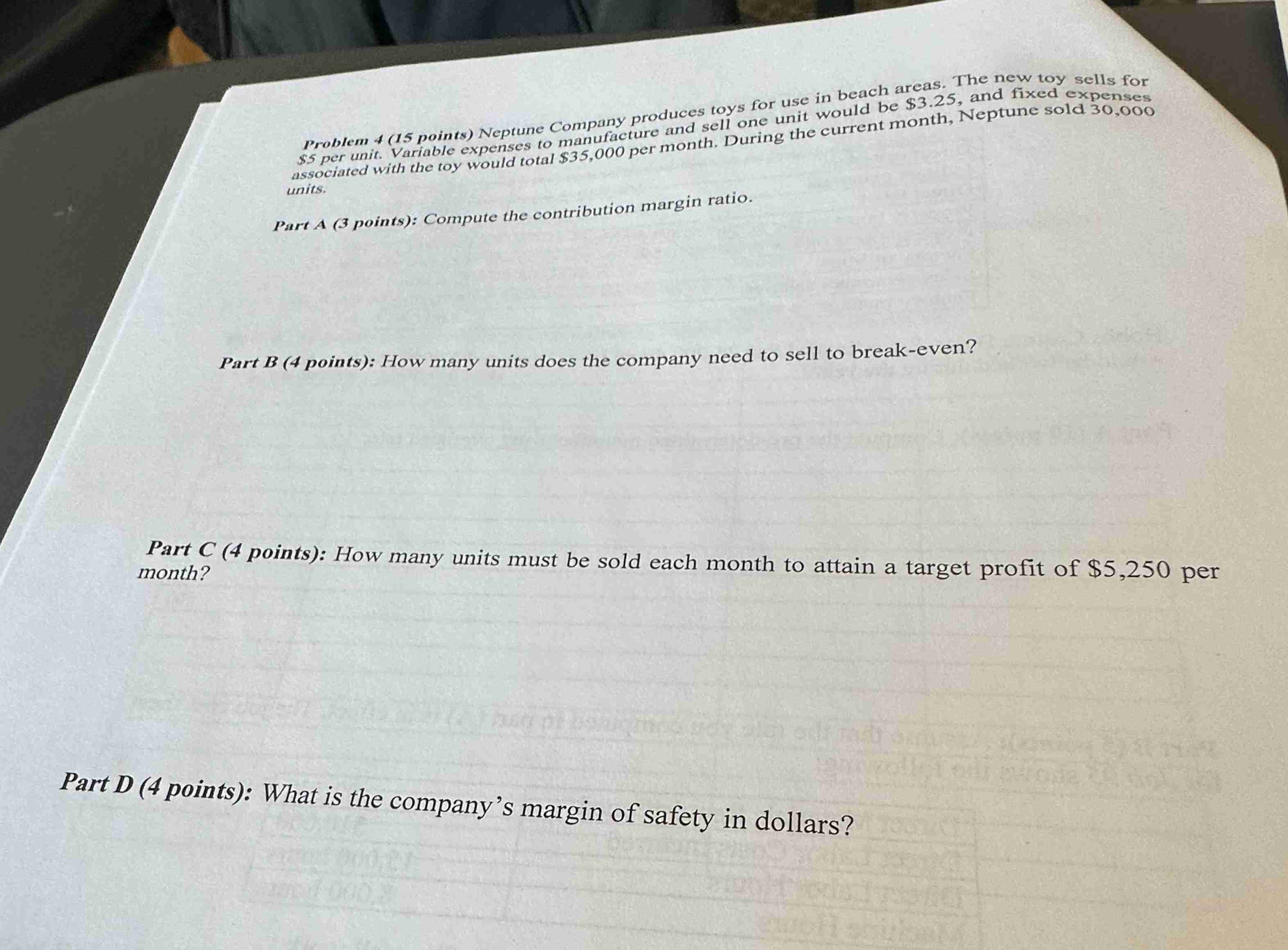 Solved Problem 4 (15 ﻿points) ﻿Neptune Company produces toys | Chegg.com