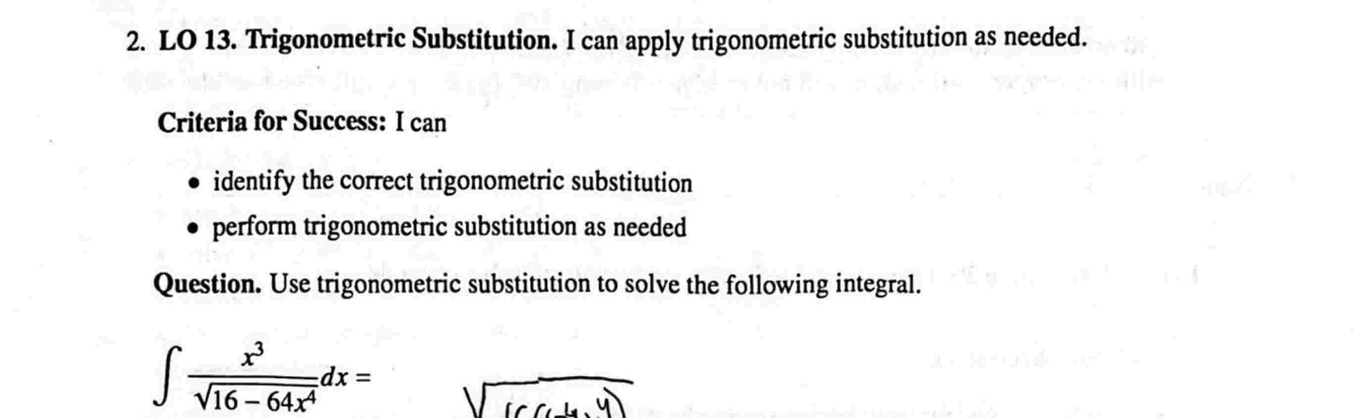 Solved Trigonometric Substitution. I can apply trigonometric | Chegg.com