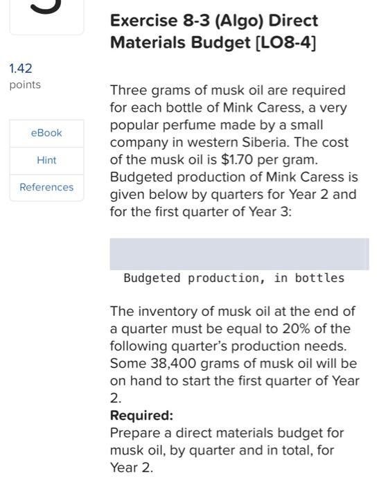 Solved Exercise 8-3 (Algo) Direct Materials Budget [LO8-4] | Chegg.com