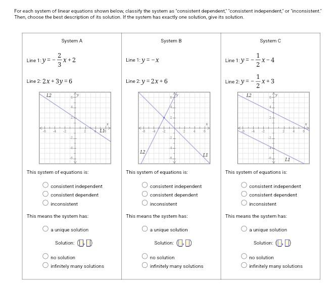 Solved For each system of linear equations shown below, | Chegg.com
