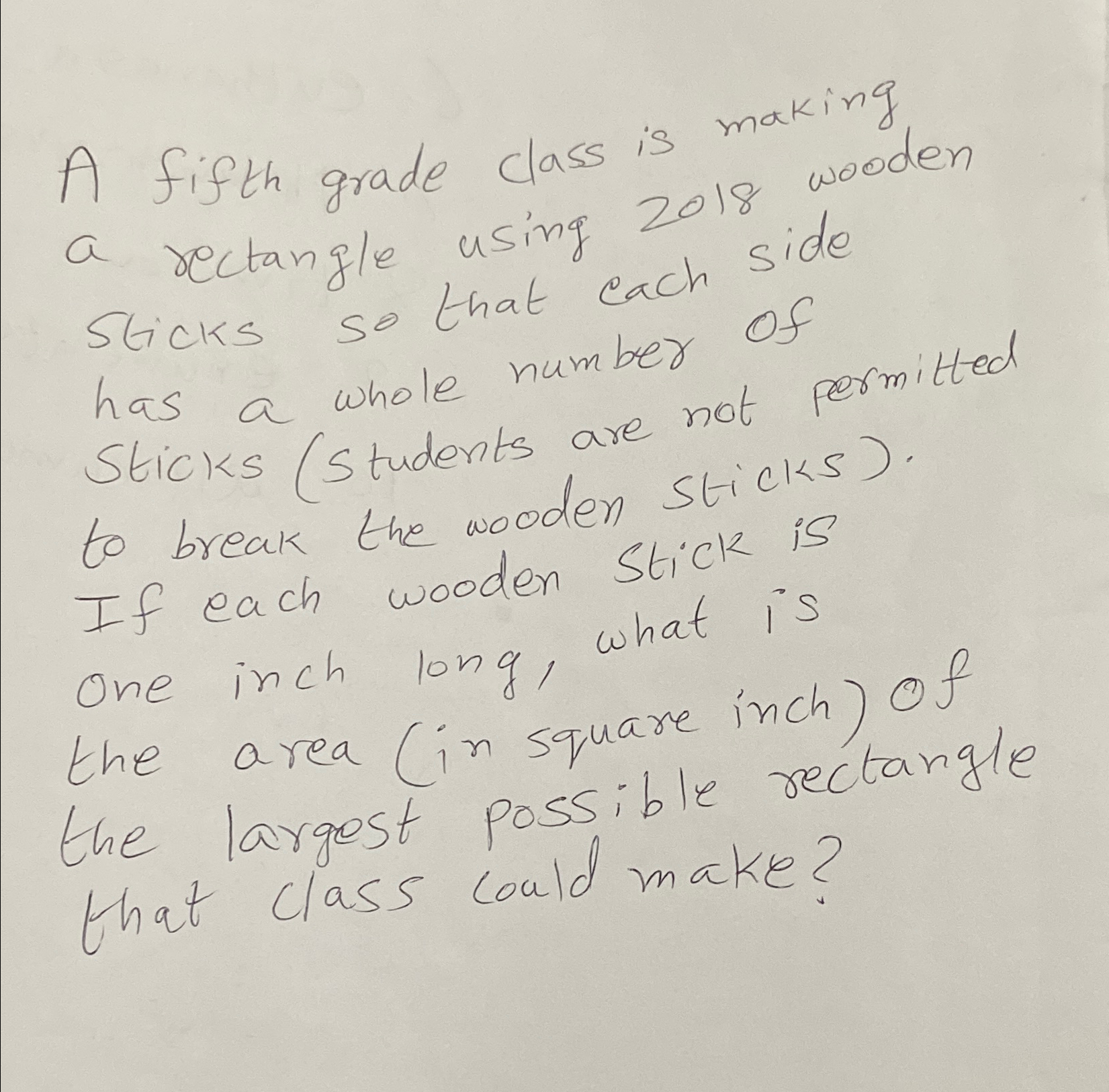 A fifth grade class is making a rectangle using 2018 | Chegg.com