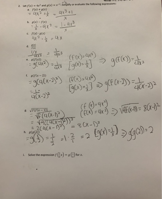 Solved 2. Let f(x) = 4x? and g(x) = x - Simplify or evaluate | Chegg.com