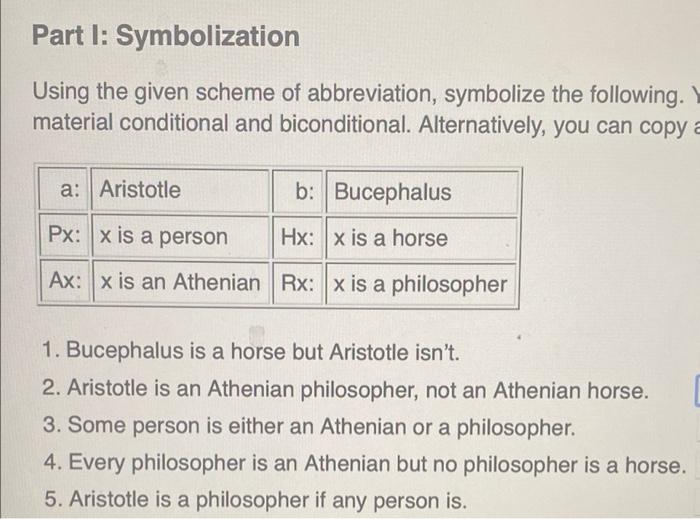 Part I: Symbolization Using the given scheme of | Chegg.com