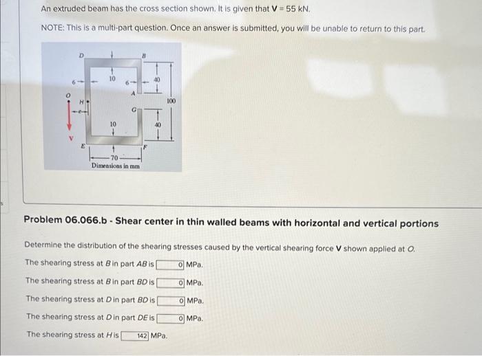 Solved An extruded beam has the cross section shown. It is | Chegg.com
