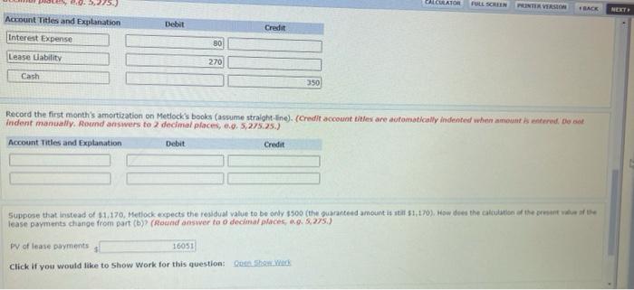 Solved Exercise 21-03 Metlock Company leases an automobile | Chegg.com